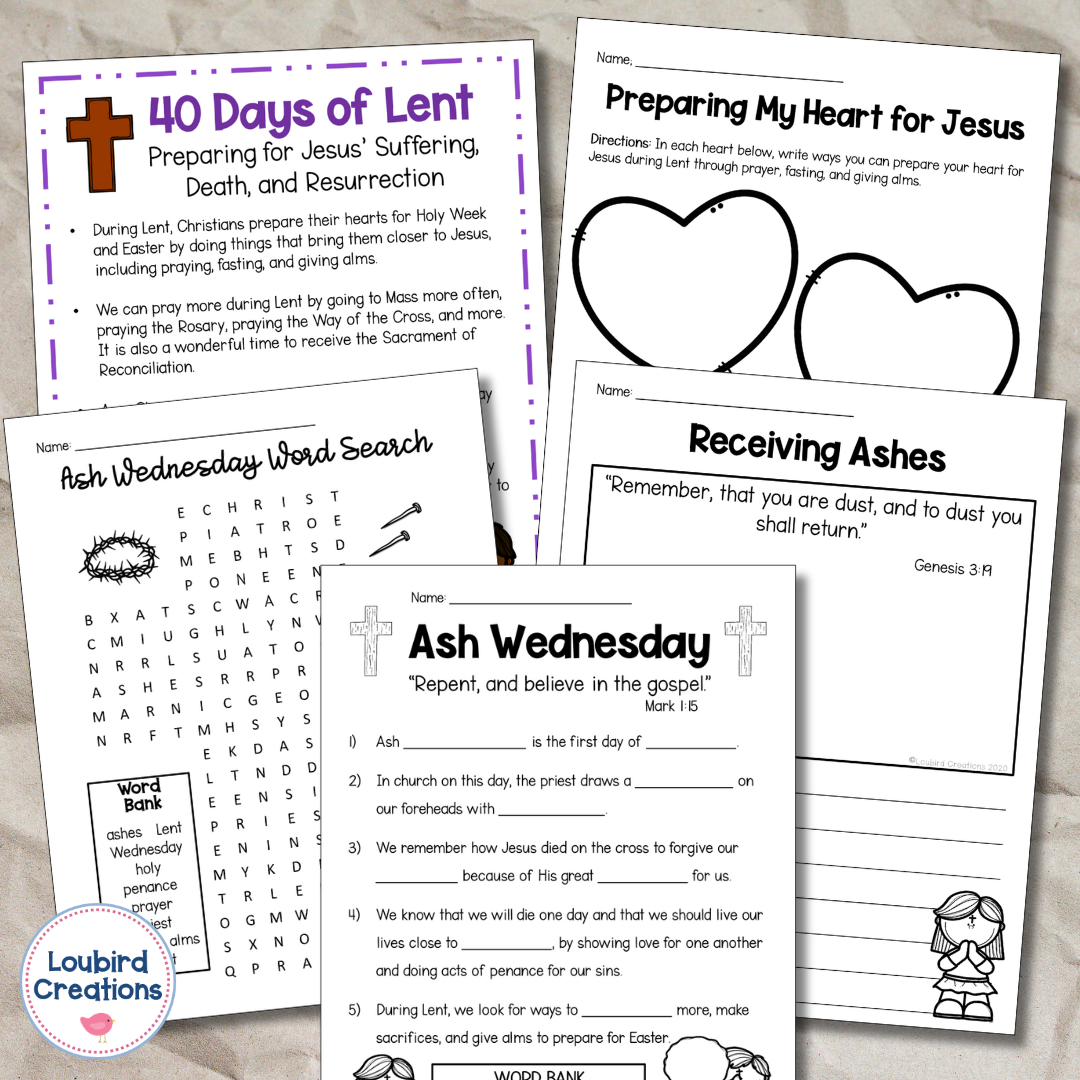 Ash Wednesday Ideas for the Catholic Classroom - Loubird Creations